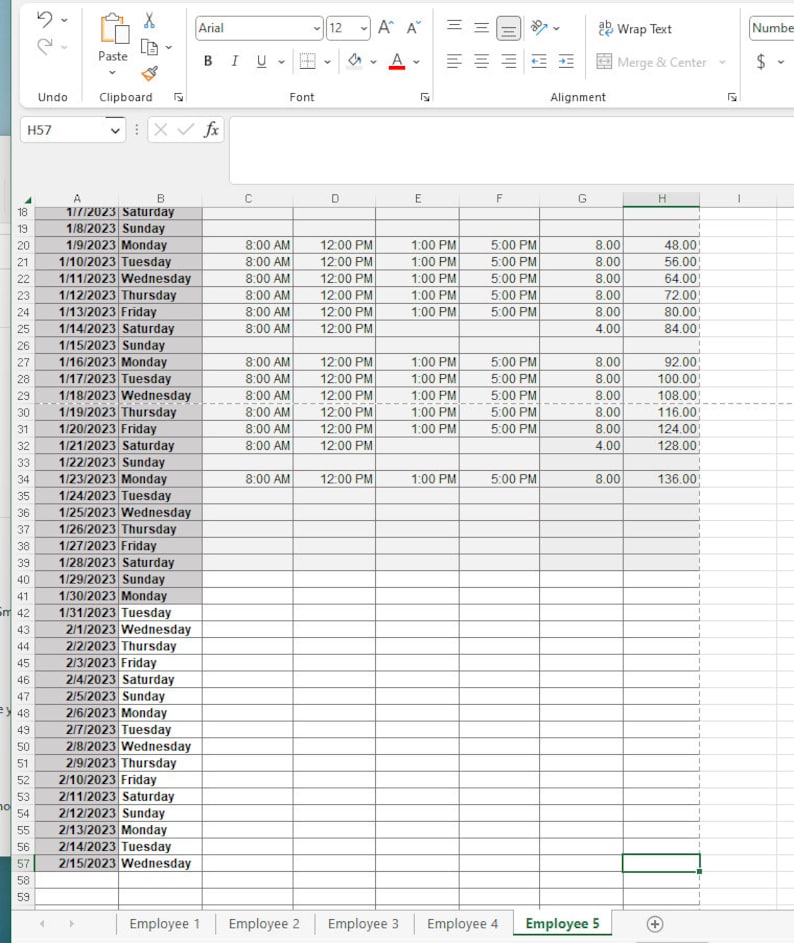 Yearly Employee Timesheet Template - Automated Interactive Excel ...