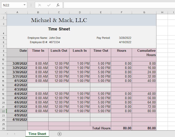 Automated Timesheet Excel Template