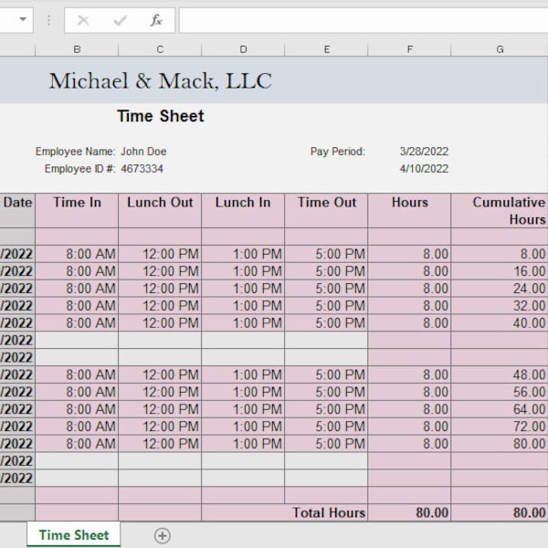 Excel Timesheet - Etsy