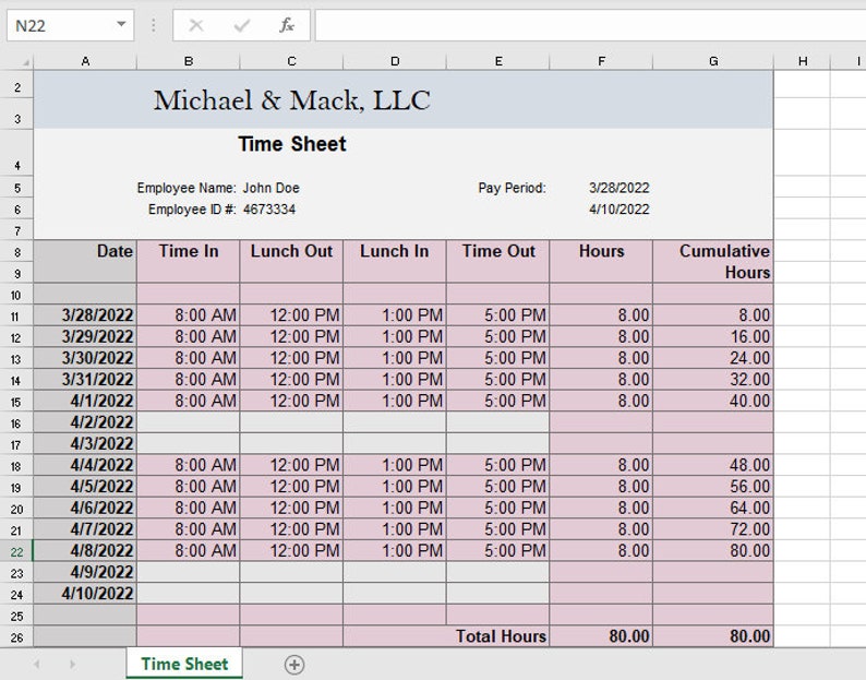 Employee Timesheet Template - Automated Interactive Excel Worksheet - Etsy