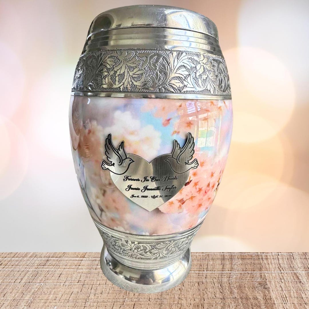 Personalized Cherry Blossom Urn for Ashes. Pink and Blue Urn for Human ...