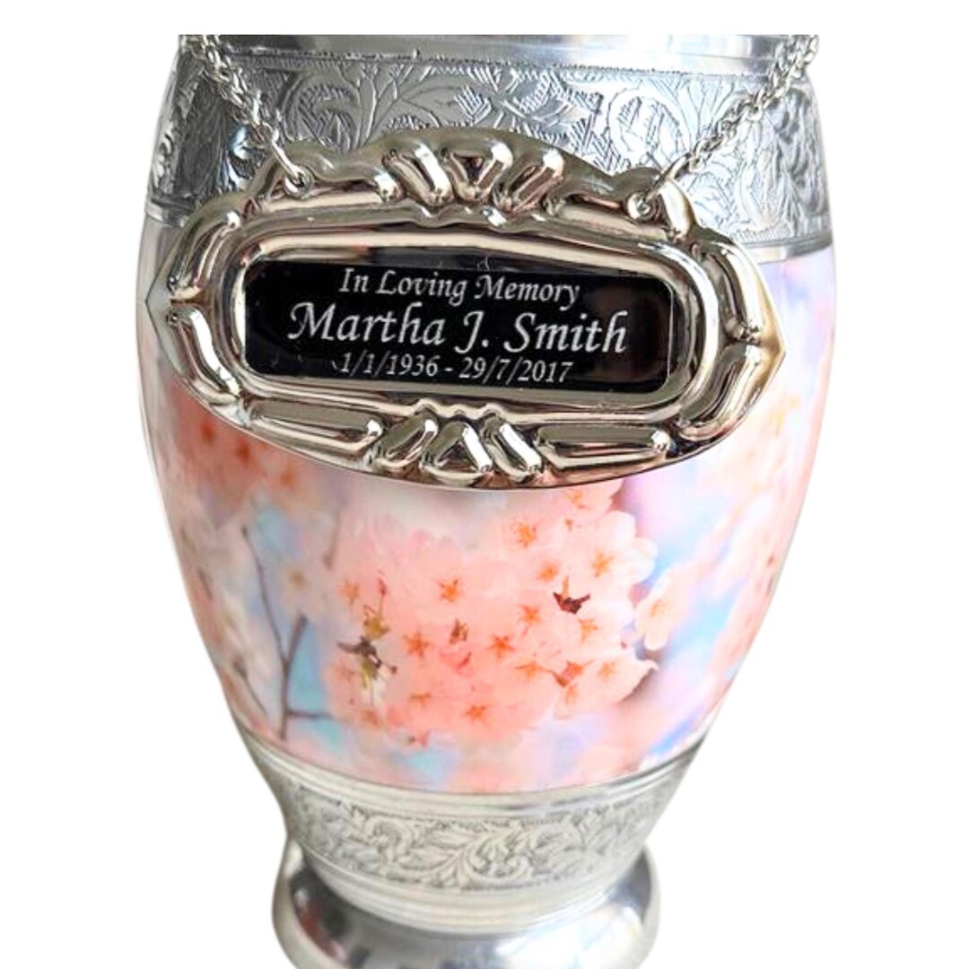 Personalized Cherry Blossom Urn for Ashes. Pink and Blue Urn for Human ...