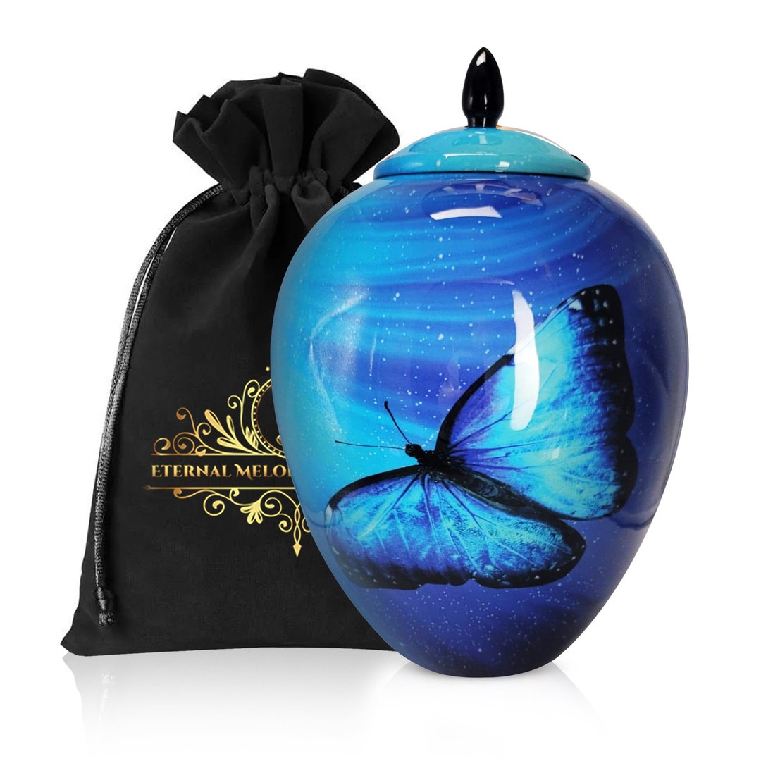 Blue Butterfly Urn for Ashes: Large Memorial Urn - Etsy