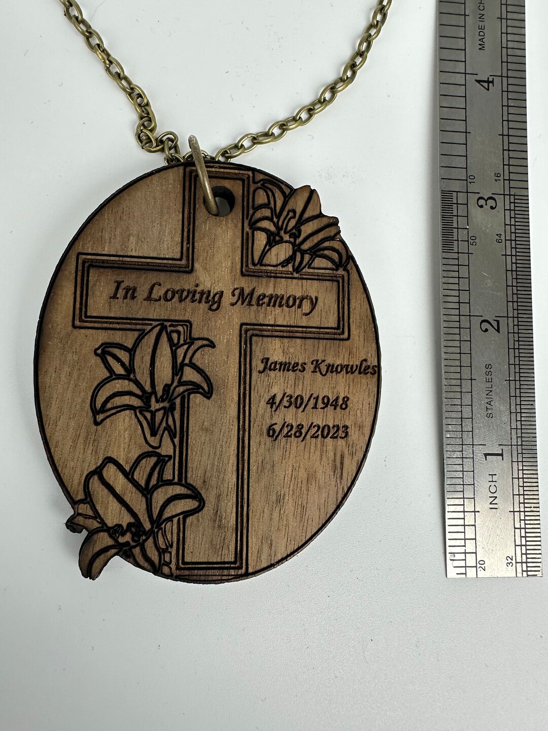 Personalized Wood Urn Tag: Engraved Cross & Lilies Memorial - Etsy