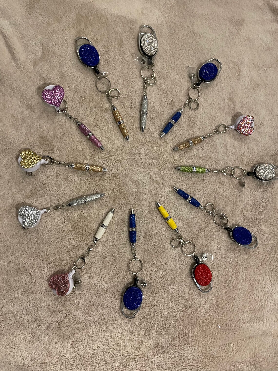 Mini Bling Glitter Ball Pen on Retractable Pull Keychain, ID Lanyard ...