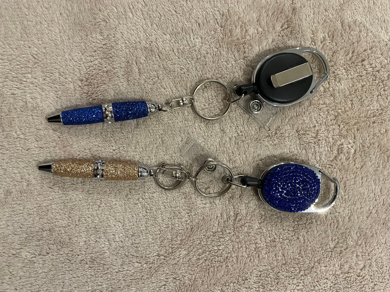 Mini Bling Glitter Ball Pen on Retractable Pull Keychain, ID Lanyard ...