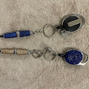 Mini Bling Glitter Ball Pen on Retractable Pull Keychain, ID Lanyard ...