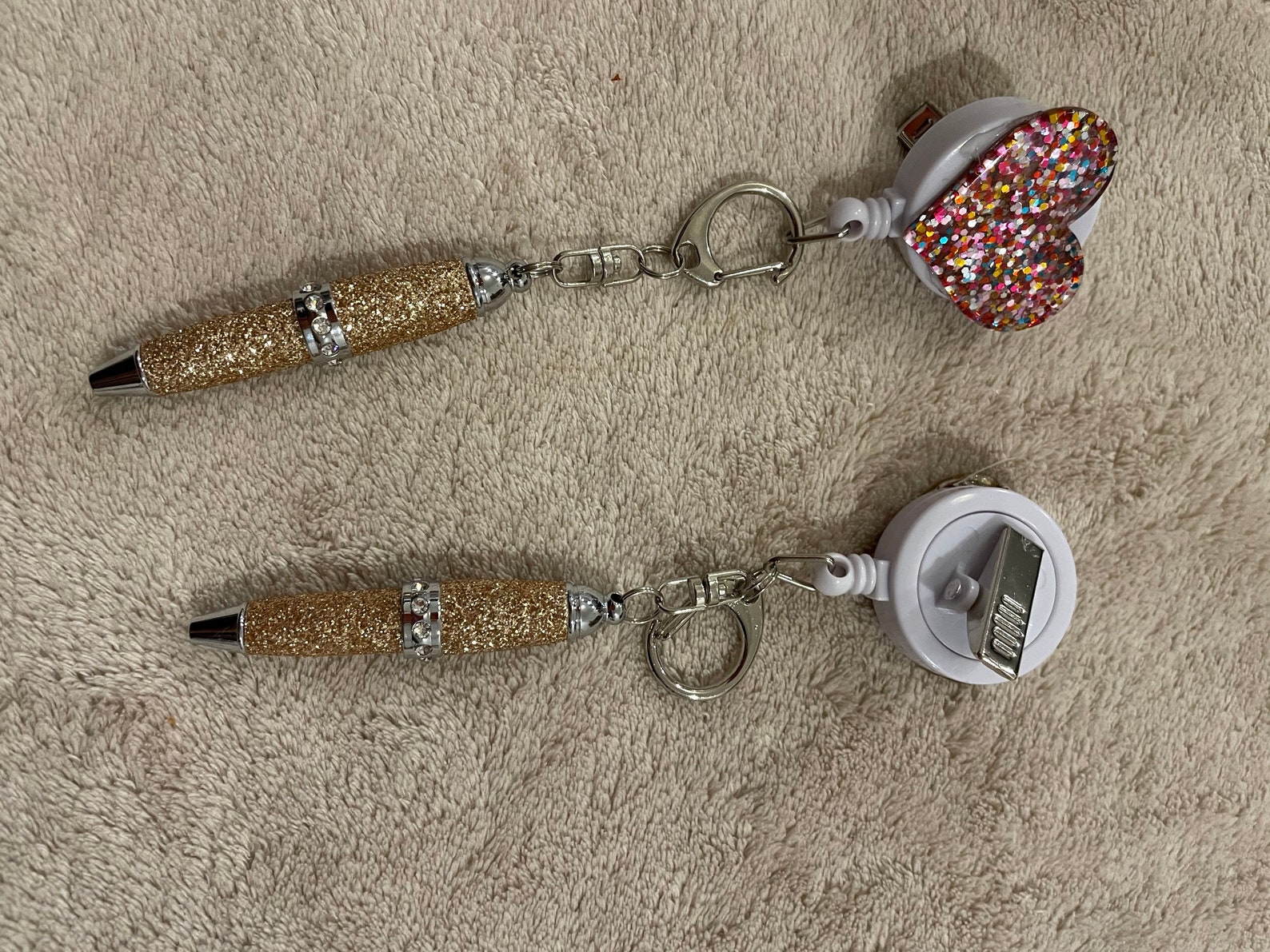 Mini Bling Glitter Ball Pen on Retractable Pull Keychain, ID Lanyard ...
