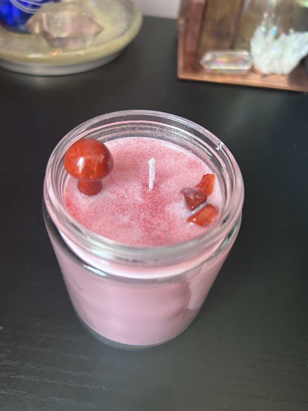 Raspberry Scented Soy Wax Candles With Crystals - Etsy