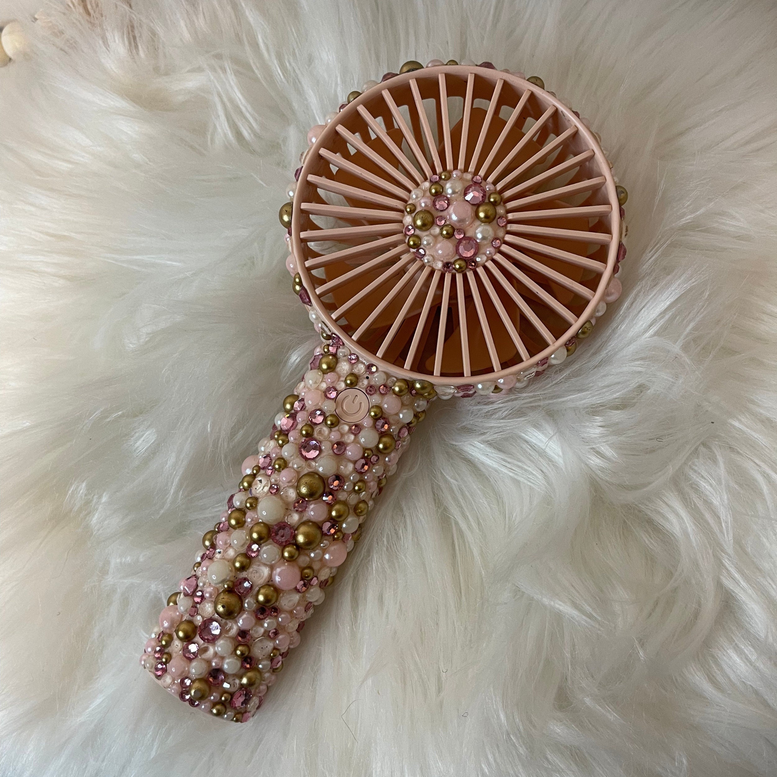 Bling Portable Handheld Rechargable Fan, Bedazzled Gift, Pearl & Jelly ...