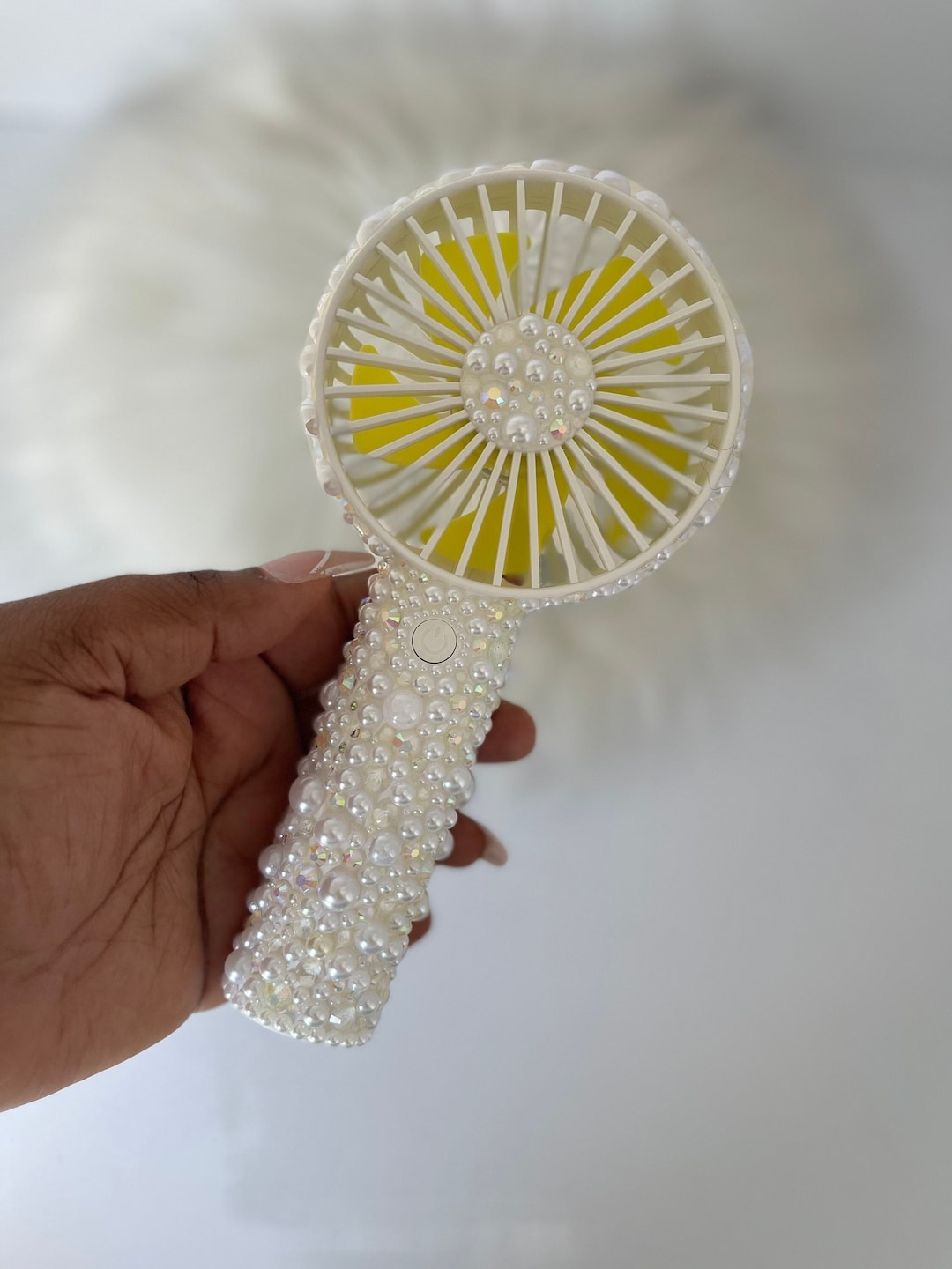 White Bling Portable Handheld Rechargable Fan, Bedazzled Fan, Fancy Fan ...