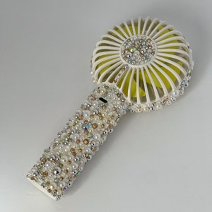 White Bling Portable Handheld Rechargable Fan, Bedazzled Fan, Fancy Fan ...