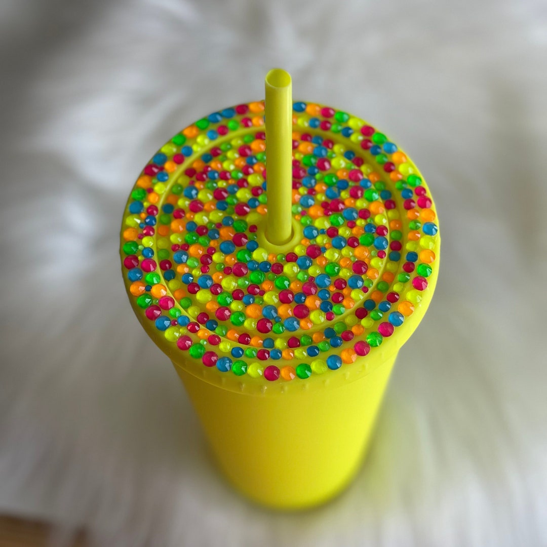 Neon Yellow Bling Tumbler, Bling Tumbler, Rhinestone Tumbler With Glass ...