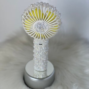 White Bling Portable Handheld Rechargable Fan, Bedazzled Fan, Fancy Fan ...