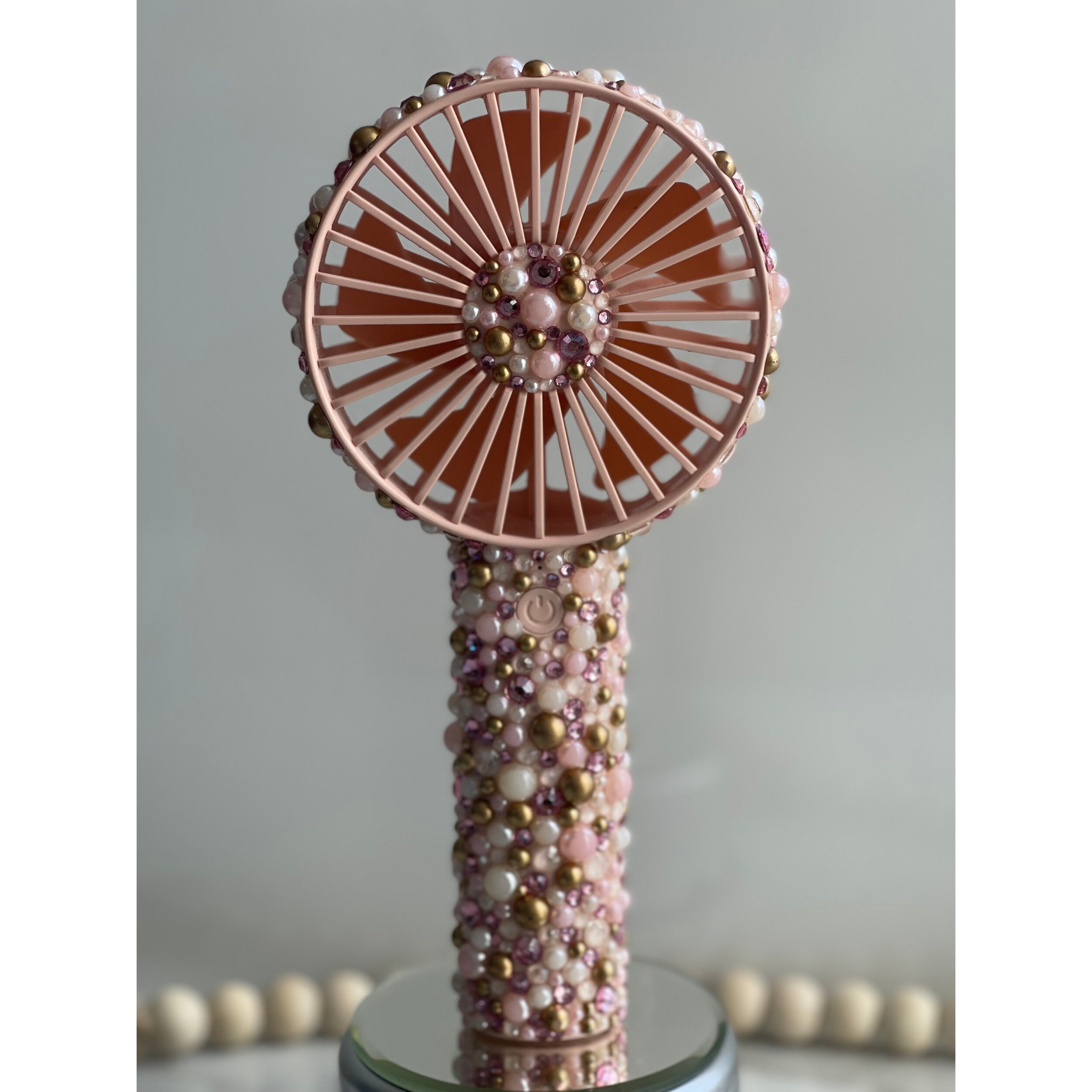 Bling Portable Handheld Rechargable Fan, Bedazzled Gift, Pearl & Jelly ...