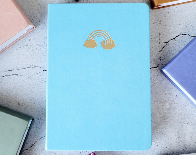 Rainbow Light Blue Dotted Journal- Faux Leather Cover - Etsy