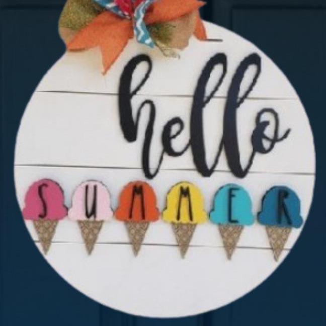 Hello Summer Ice Cream Door Hanger | Laser Cut | Ice Cream Themed ...