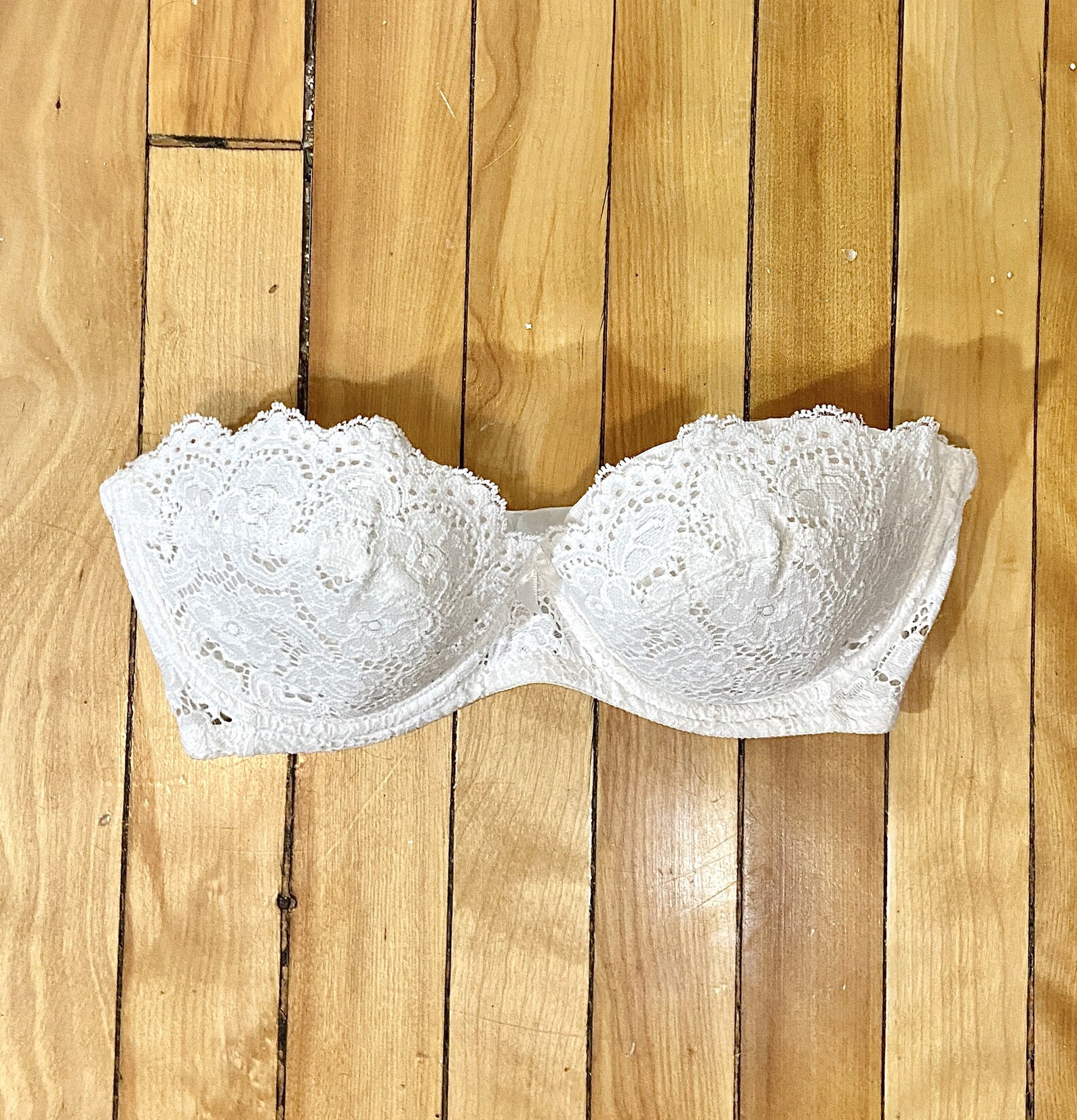 Vintage 80s white lace strapless bra | Etsy