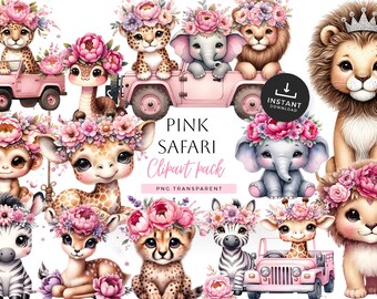 Pink Safari, Safari Clipart, Safari PNG, Girl Safari, Nursery Clipart ...