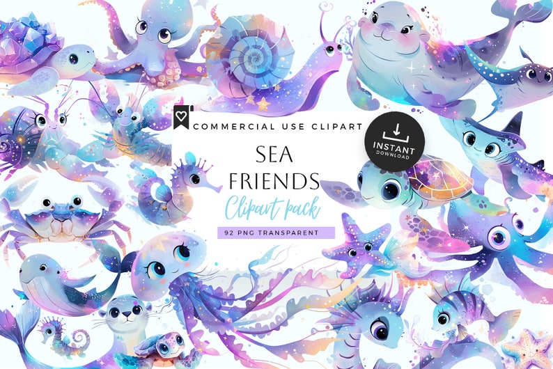 Sea Animals Clipart, Turtle, Sea Horse, Dolphin, Shark, Crib, Fish ...