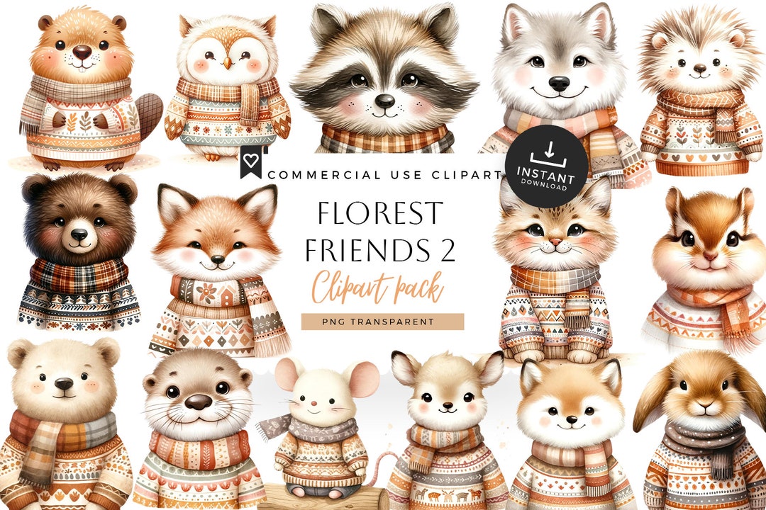 Forest Animals Friends, Fall Clipart, Enchanting Animals Pink Autumn ...
