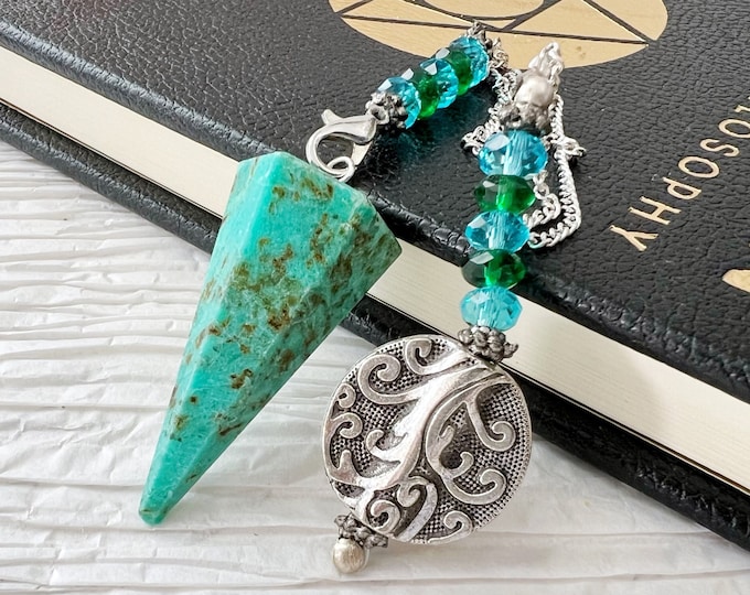 Chrysocolla Pendulum Hexagonal 6 Sided Chrysocolla Crystal Pendulum W ...
