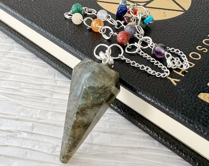 Labradorite Pendulum Hexagonal 6 Sided Labradorite Crystal Pendulum W/chakra Chain Labradorite ...