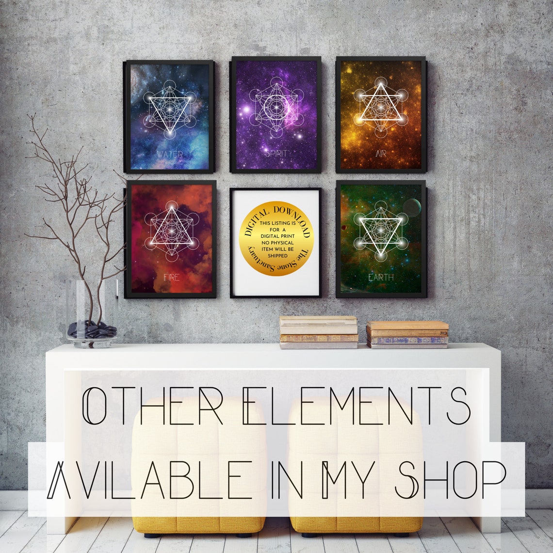 Water Element in Metatron's Cube Poster, Alchemy Symbols, Sacred ...