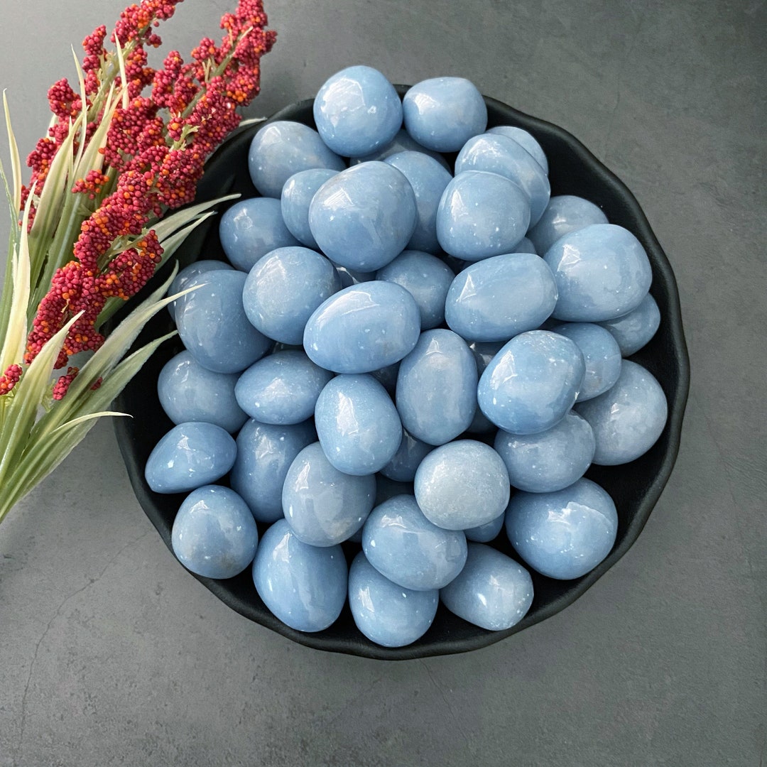 Angelite Tumbled Stones Polished Angelite Crystal Blue Anhydrite ...