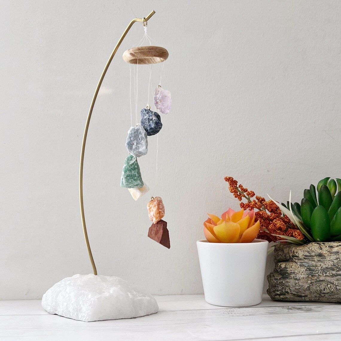 7 Chakra Crystal Table Chime W/ Raw Natural Healing Stones - Etsy