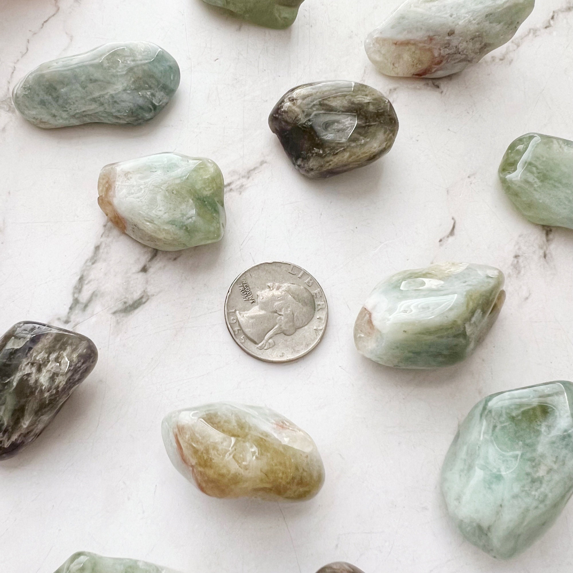 Prasiolite Tumbled Stones | Polished Vermarine Gemstones | Greened ...
