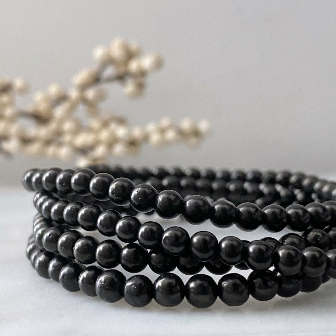 4mm Jet Beaded Bracelet Polished Black Jet Gemstone Bead Stretch ...