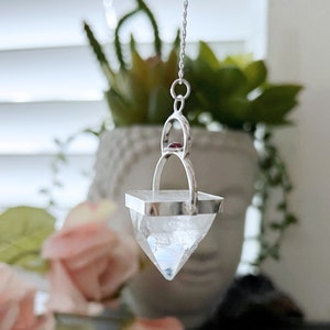 Raw Apophyllite Pendulum With Garnet Accent & Silver Sun-moon Embrace | Crystal Dowsing Pendulum ...