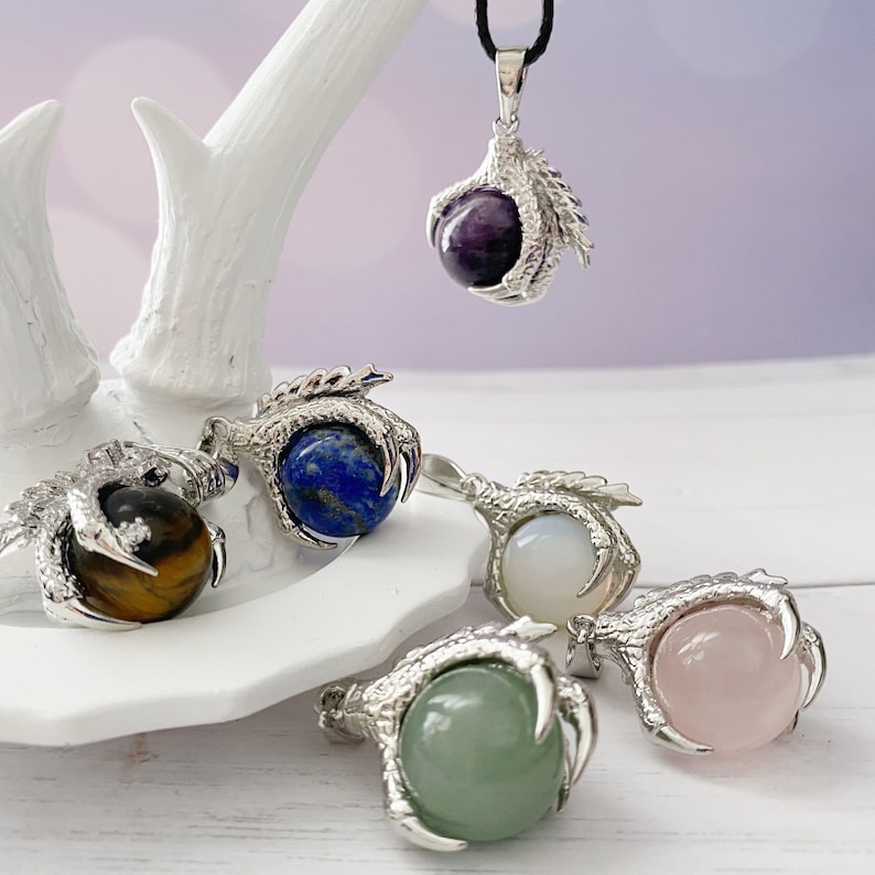 Dragon Claw Gemstone Necklace, Dragon Claw Pendant, Dragon Paw Pendant ...
