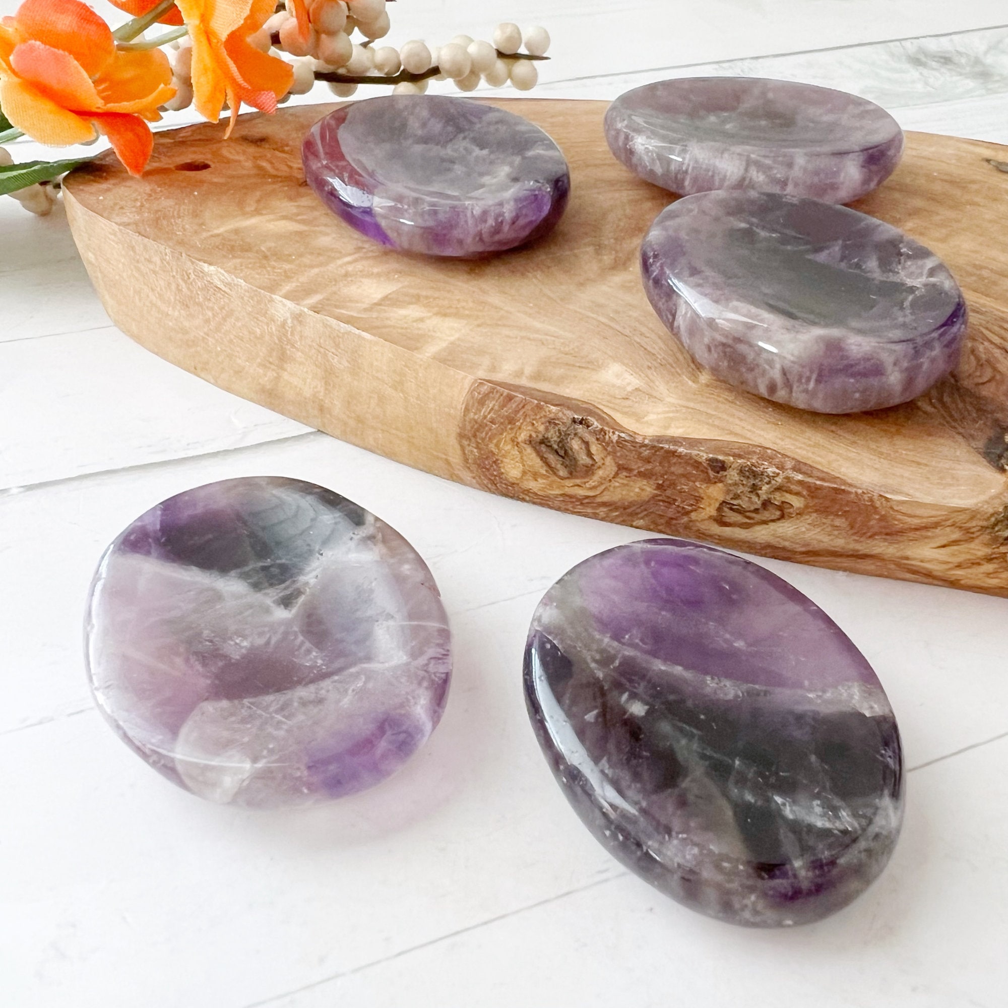 Amethyst Worry Stone: Polished Oval Crystal Gemstone Thumb Stone for ...