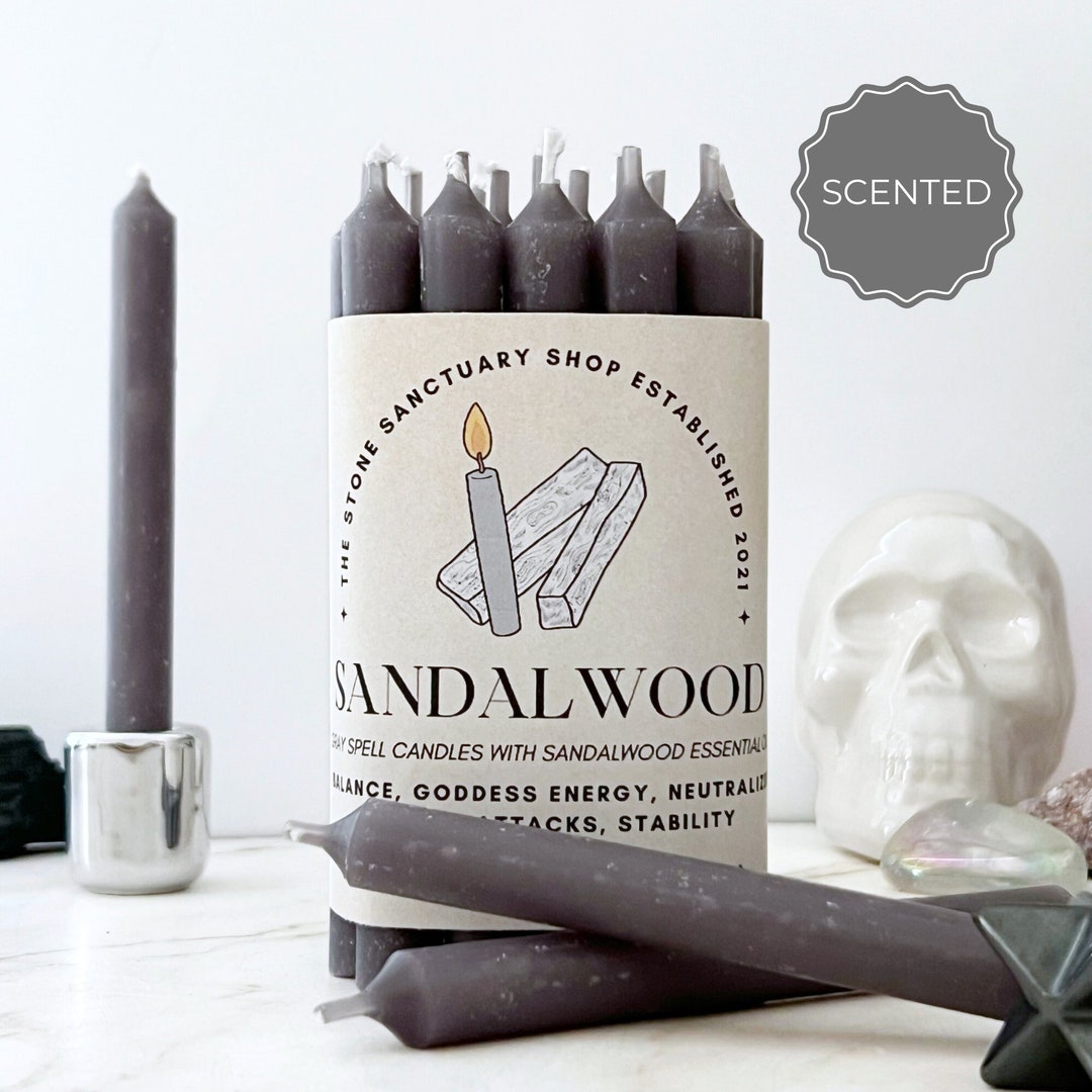 Sandalwood Gray Spell Candles, 5" Sandalwood Scented Grey Chime Candles ...