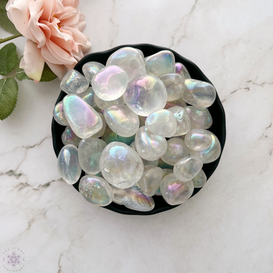 Angel Aura Quartz Tumbled Stones | Polished Angel Aura Clear Quartz ...