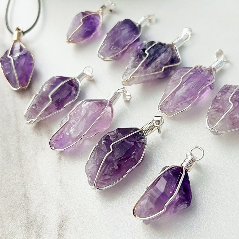 1" Rough Amethyst Crystal Point Pendant | Wire Wrapped Amethyst Crystal ...