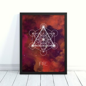 Fire Element in Metatron's Cube Poster, Alchemy Symbols, Sacred ...