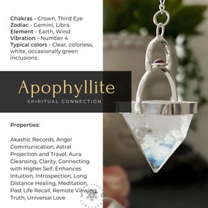 Raw Apophyllite Pendulum With Garnet Accent & Silver Sun-moon Embrace | Crystal Dowsing Pendulum ...