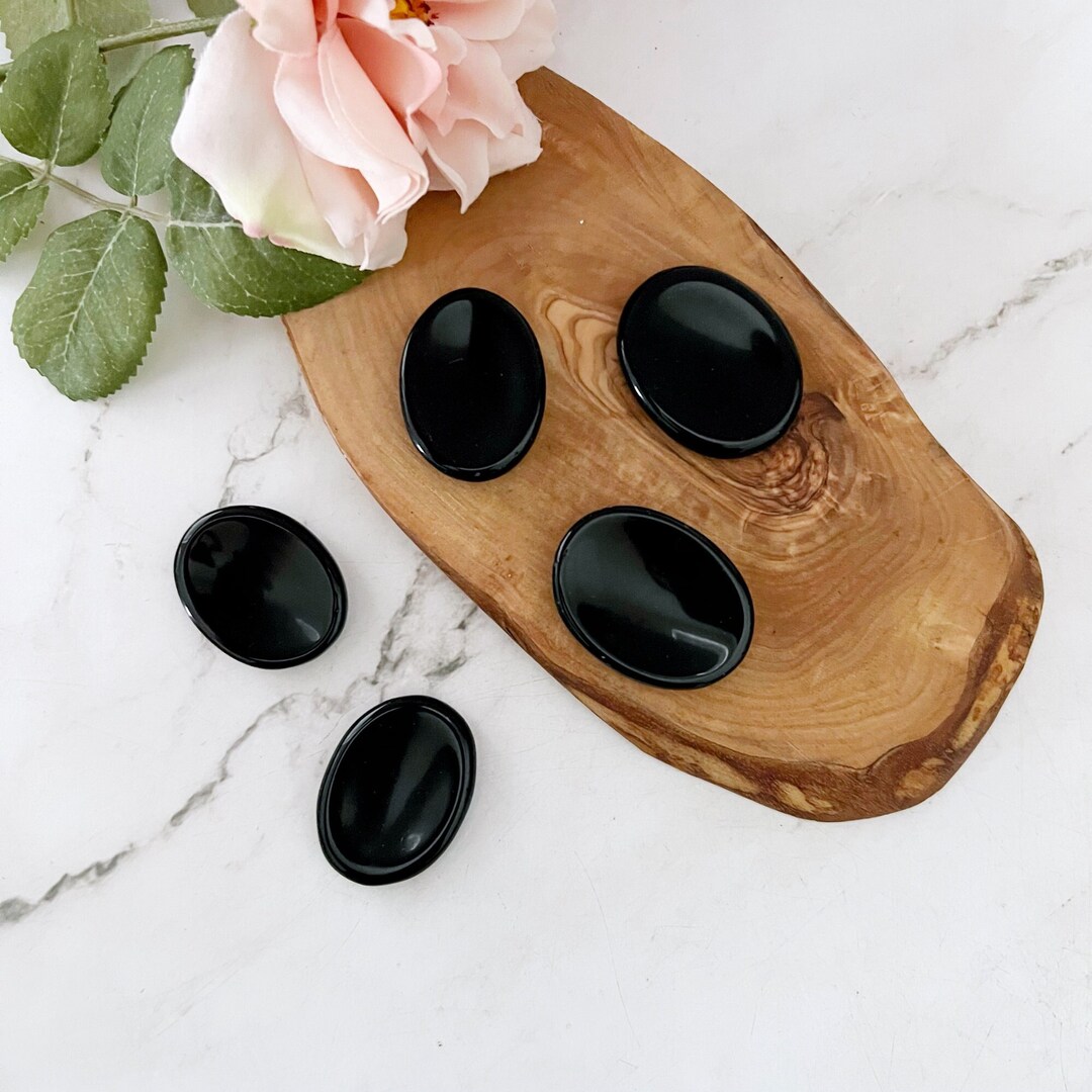 Polished Black Obsidian Worry Stone: Oval Shaped Thumb Stone, Root ...