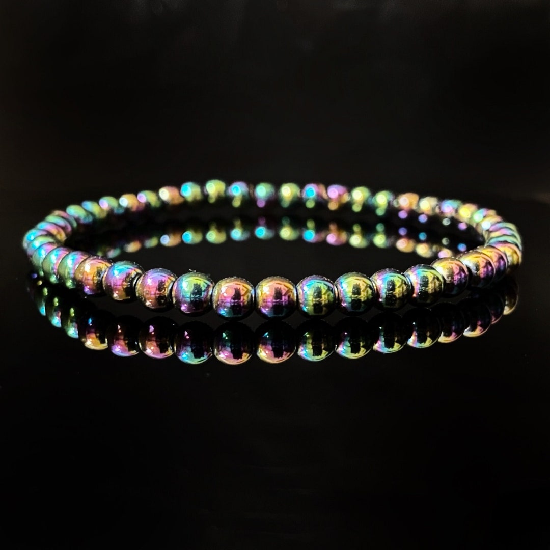 4mm Rainbow Hematite Beaded Bracelet Rainbow Hematite Bead Stretch