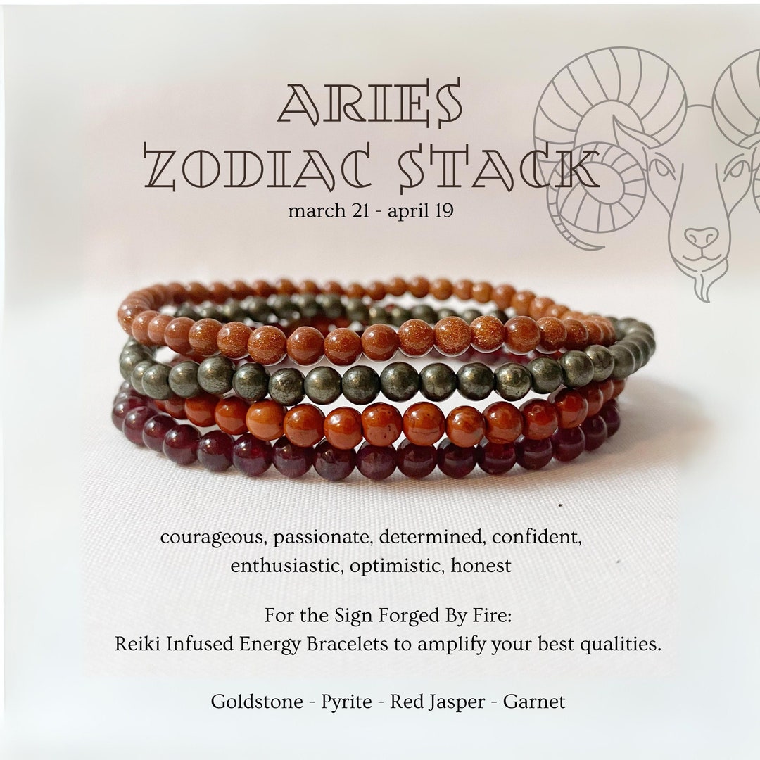Aries Crystal Bracelet Set: 4mm Bracelets, Goldstone, Pyrite, Jasper ...