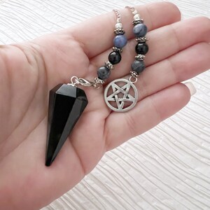 Obsidian Pendulum With Sodalite & Pentacle Charm | Hexagonal 6 Sided Obsidian Dowsing Pendulum ...