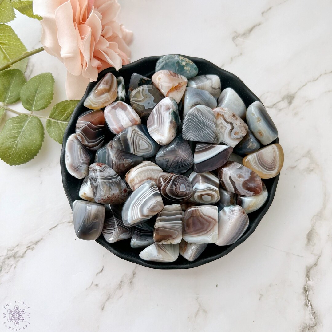 Botswana Agate Tumbled Stones | Polished Grey Botswana Agate Crystal ...