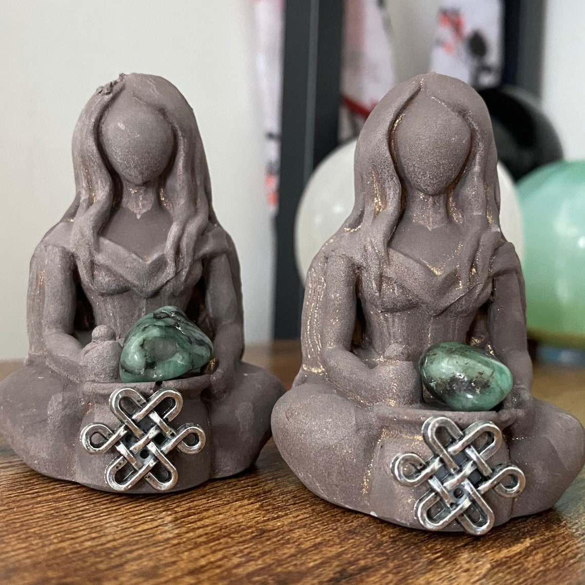 Cerridwen Goddess Statue W/ Emerald Stone, Goddess Totem Altar Figurine ...
