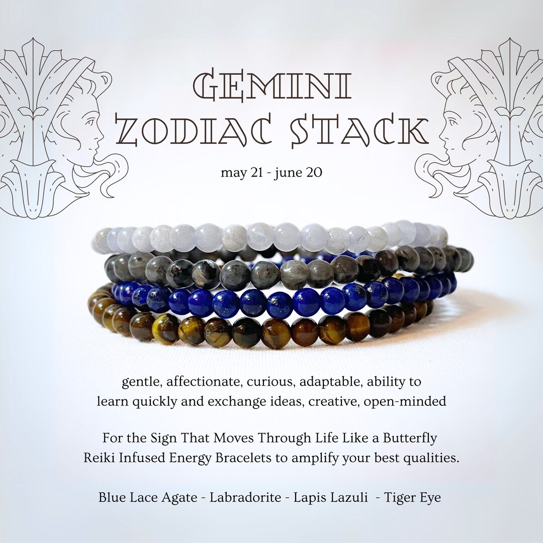 Gemini Bracelet Set, Gemini Crystal Gemstone Beaded Bracelets, Gemini ...
