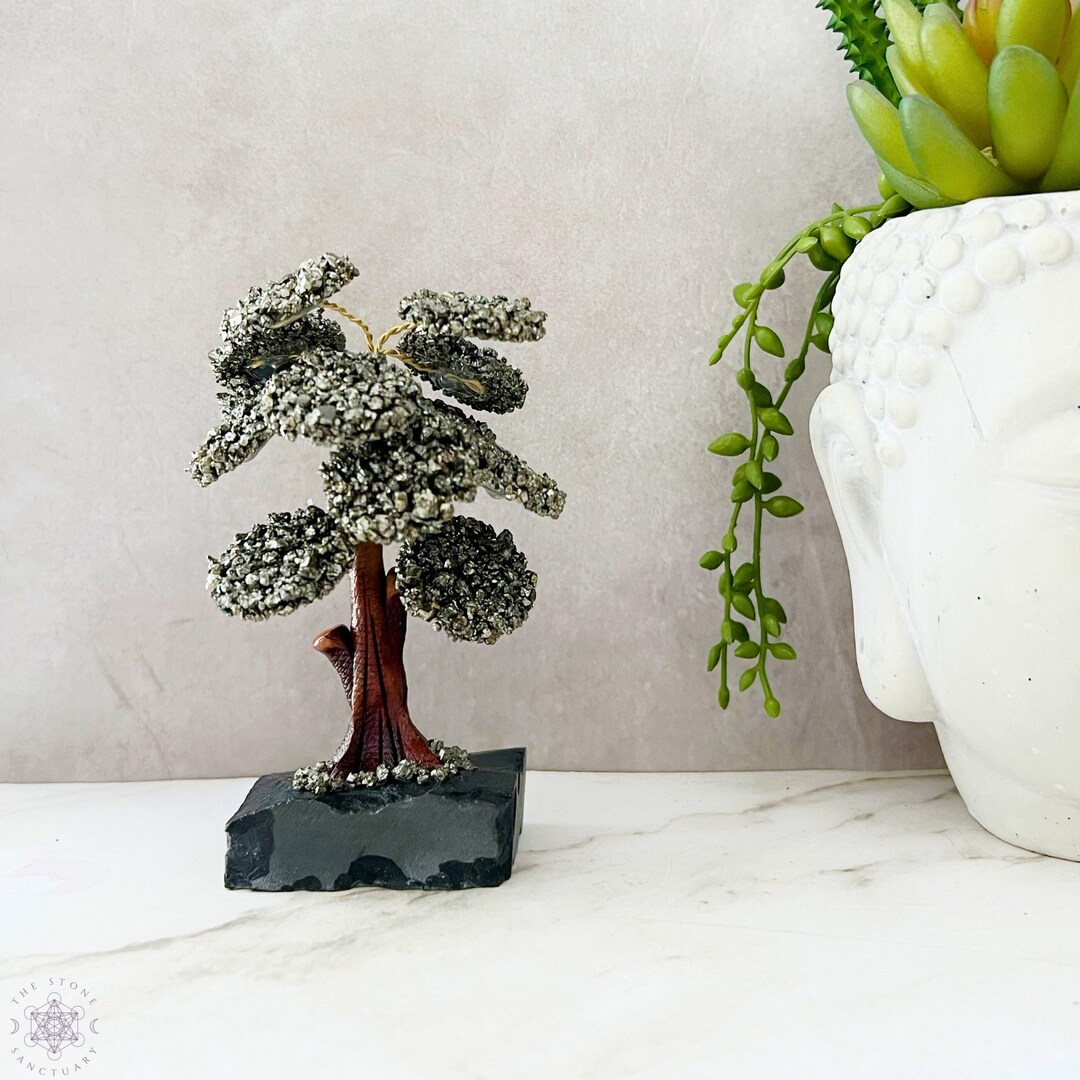 4.5 Pyrite Crystal Tree W/ Black Onyx Base, Pyrite Tree for Feng Shui ...