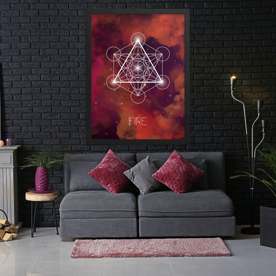 Fire Element in Metatron's Cube Poster, Alchemy Symbols, Sacred ...