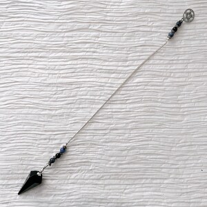 Obsidian Pendulum With Sodalite & Pentacle Charm | Hexagonal 6 Sided Obsidian Dowsing Pendulum ...